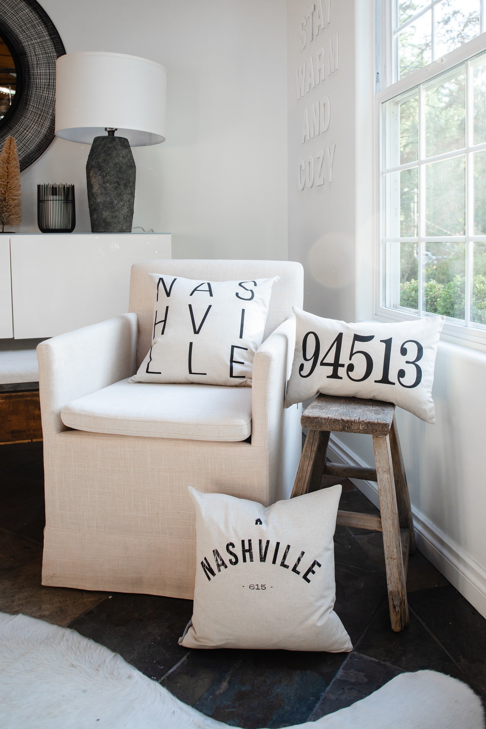 Custom City & Area Code Pillow Cover - Linen and Ivory