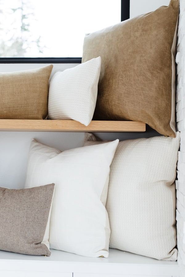 KIAH || Ivory Window Pane Pillow Cover - Linen and Ivory