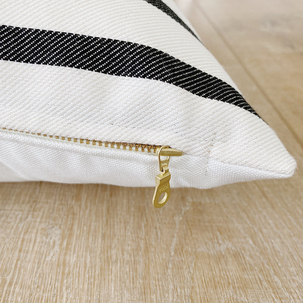 BENNETT || Ivory with Charcoal Gray Stripes Indoor/Outdoor Pillow Cove ...