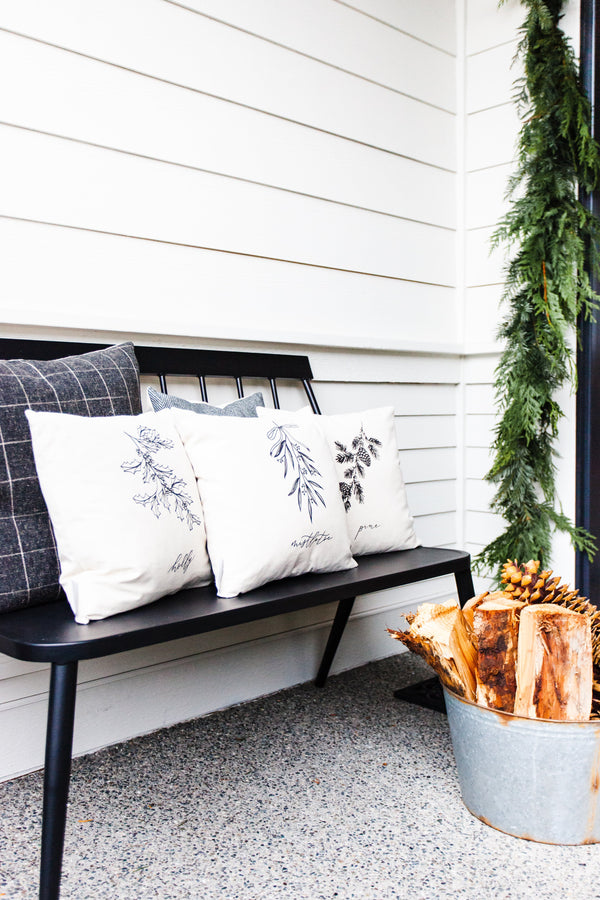 Holly Calligraphy Pillow Cover - Linen and Ivory